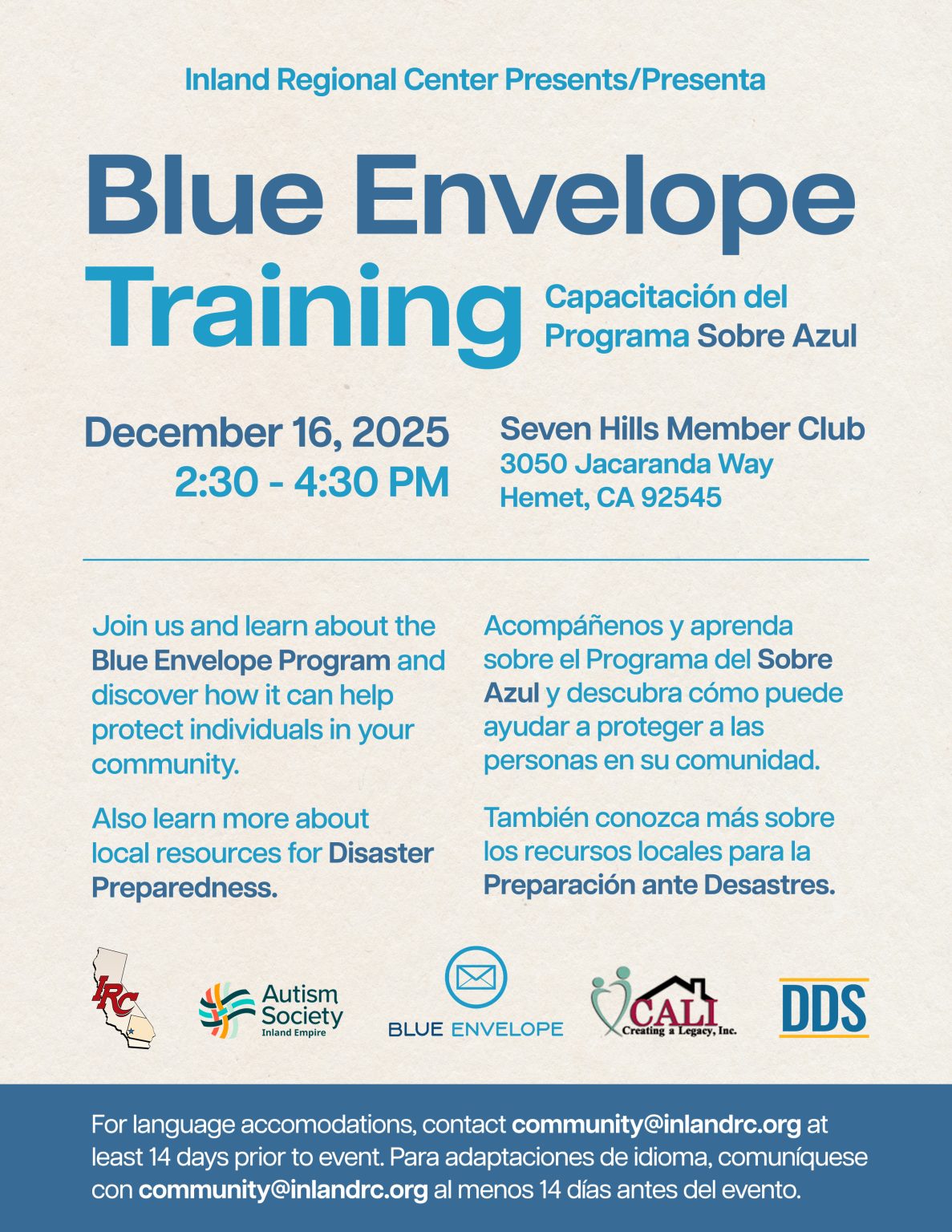 IRC Blue Envelope Training – Hemet | Inland Regional Center